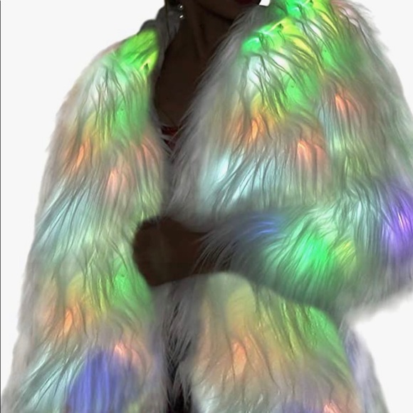 Jackets & Coats | Copy Nwt Led Fur Coat Rainbow Sparkly Light Up Jacket ...